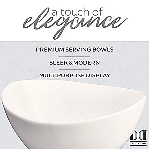 3 Piece Serving Bowl Set – Elegant White Porcelain Salad Bowls for Fruit, Salad, Pasta and Soup - Food Server Display Dishes for Party or Display - 24 oz. 34 oz. and 44 oz. - by DécorDine