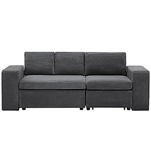 Bumblr 93" Modular Sectional Couches for Living Room Furniture, Comfy L Shape Couch with Chaise, Pull Out Couch with 2 Ottomans, Wide Sofa Armrest with Storage Space, Dark Grey