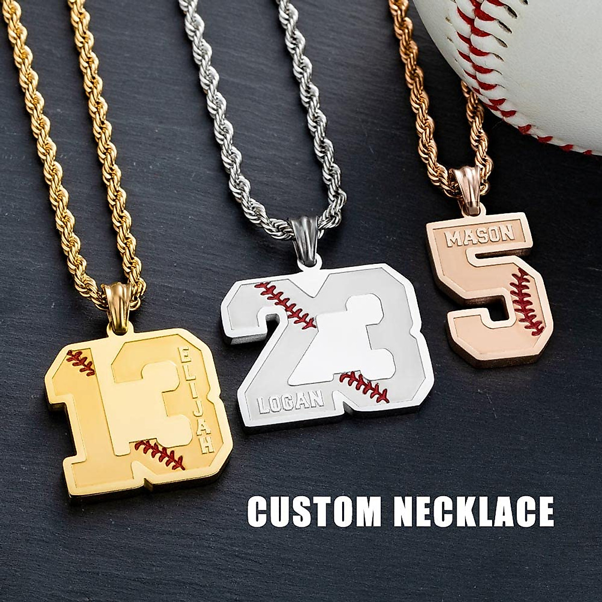 Personalized Sports Number Necklace With Name - Baseball Softball Number With Name Pendant - Lucky Number Sports Charm Gift