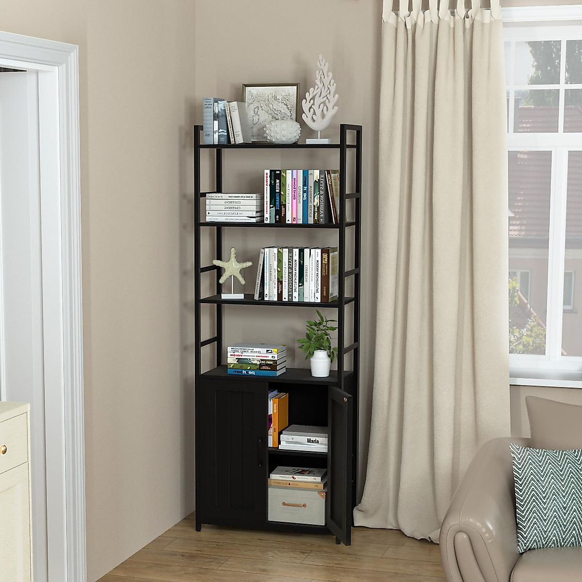 Lazyvan Black Bookshelf with Doors,70" Tall Bookcase with Storage Cabinet,6 Tier Book Shelf for Living Room/Bedroom/Office/Kitchen,70"(H)*26"(L)*11.8"(W)