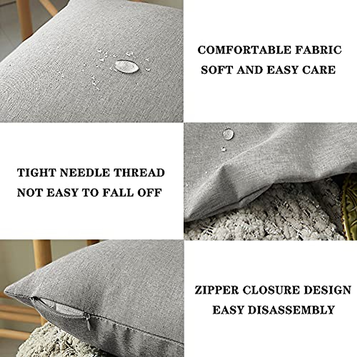 ALLAMRCU Set of 4 Decorative Outdoor Throw Pillow Covers,Patio Balcony Waterproof 18 x 18 Inches Square Pillow Cases,PU Coating Pillow Shell for Home,Garden,Cushion,Couch, Bed,Sofa (Grey, 18x18)