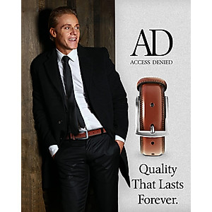 Access Denied Genuine Leather Dress Belts For Men - Mens Belt For Suits, Jeans, Uniform Brown Belt - Designed in the USA