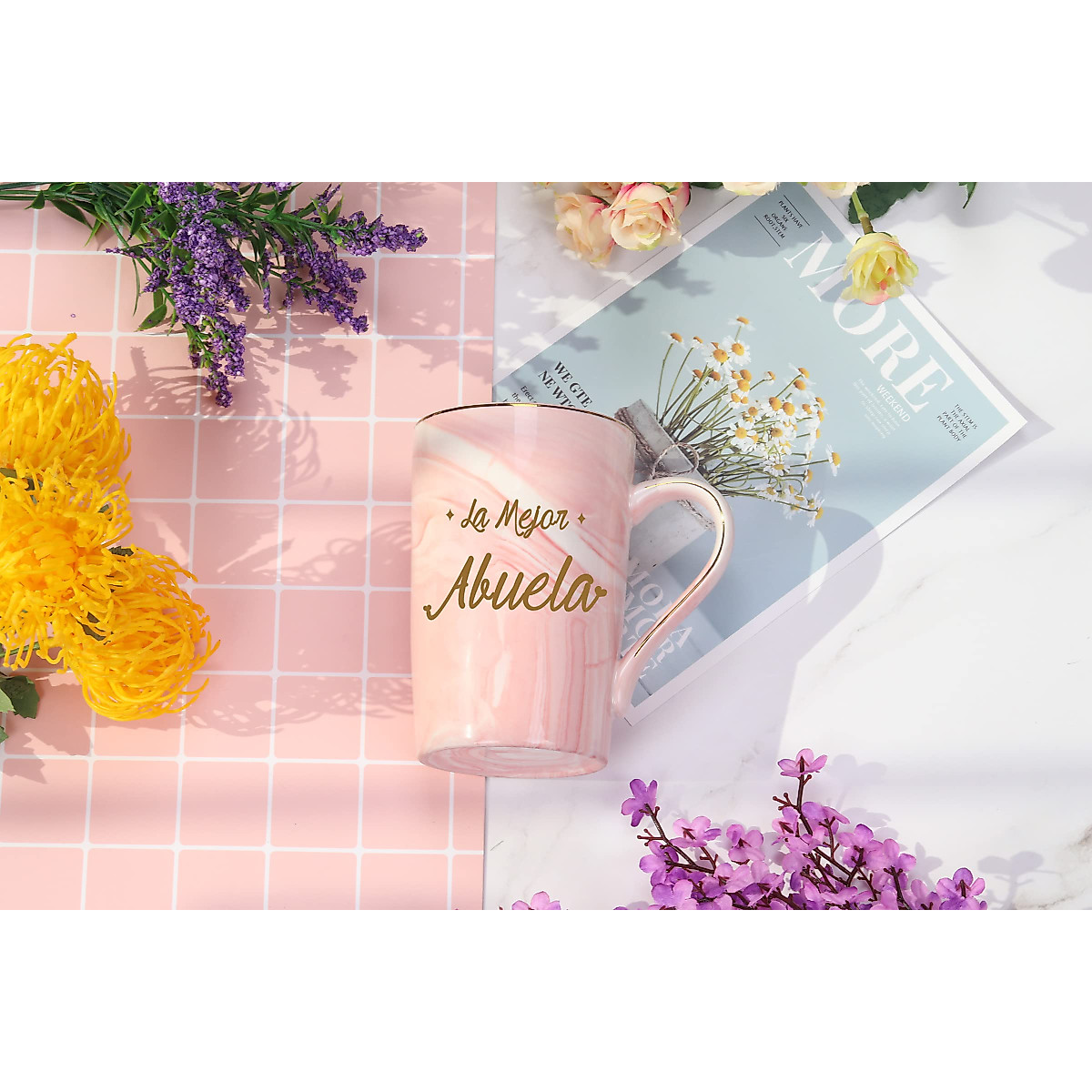 WENSSY La Mejor Abuela Mug, La Mejor Abuela Gifts, Abuela Gifts In Spanish, Birthday Mothers Day Gifts for Grandma from Granddaughter Grandkis Grandson 14 Ounce Pink with Gift Box