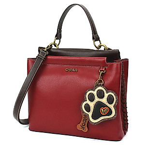 CHALA Charming Satchel with Adjustable Strap - Ivory Paw Print - Burgundy