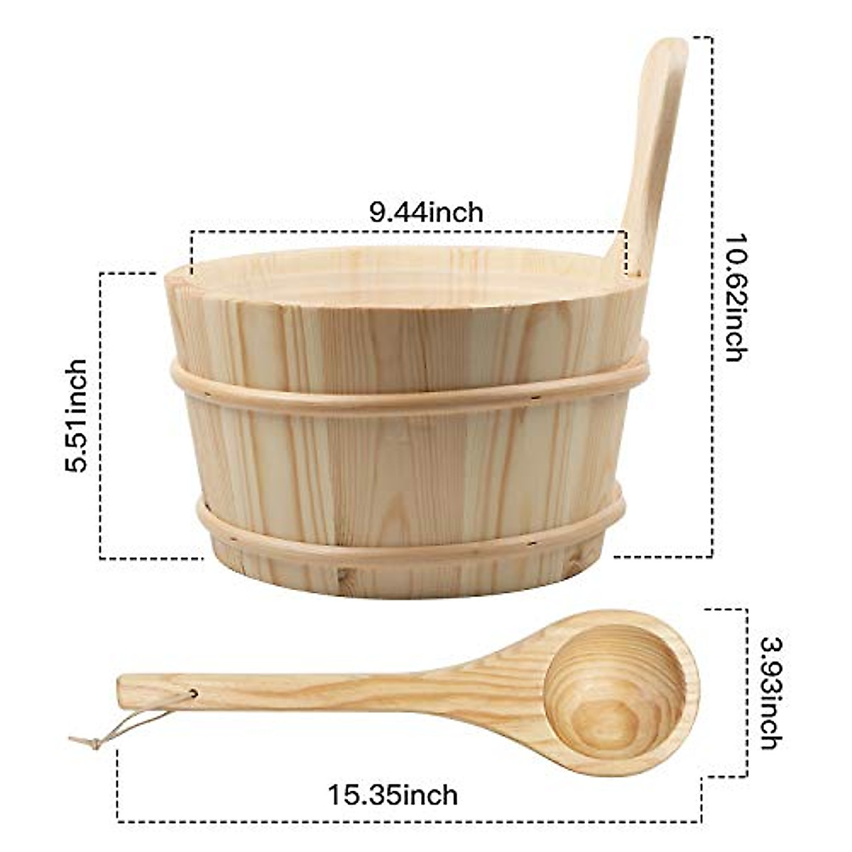 Kakunm Sauna Bucket and Ladle, Wooden Sauna Bucket Sauna Accessories for Men Women, Sauna Wood Bucket Set Cedar Made of Premium Finland Pinewood