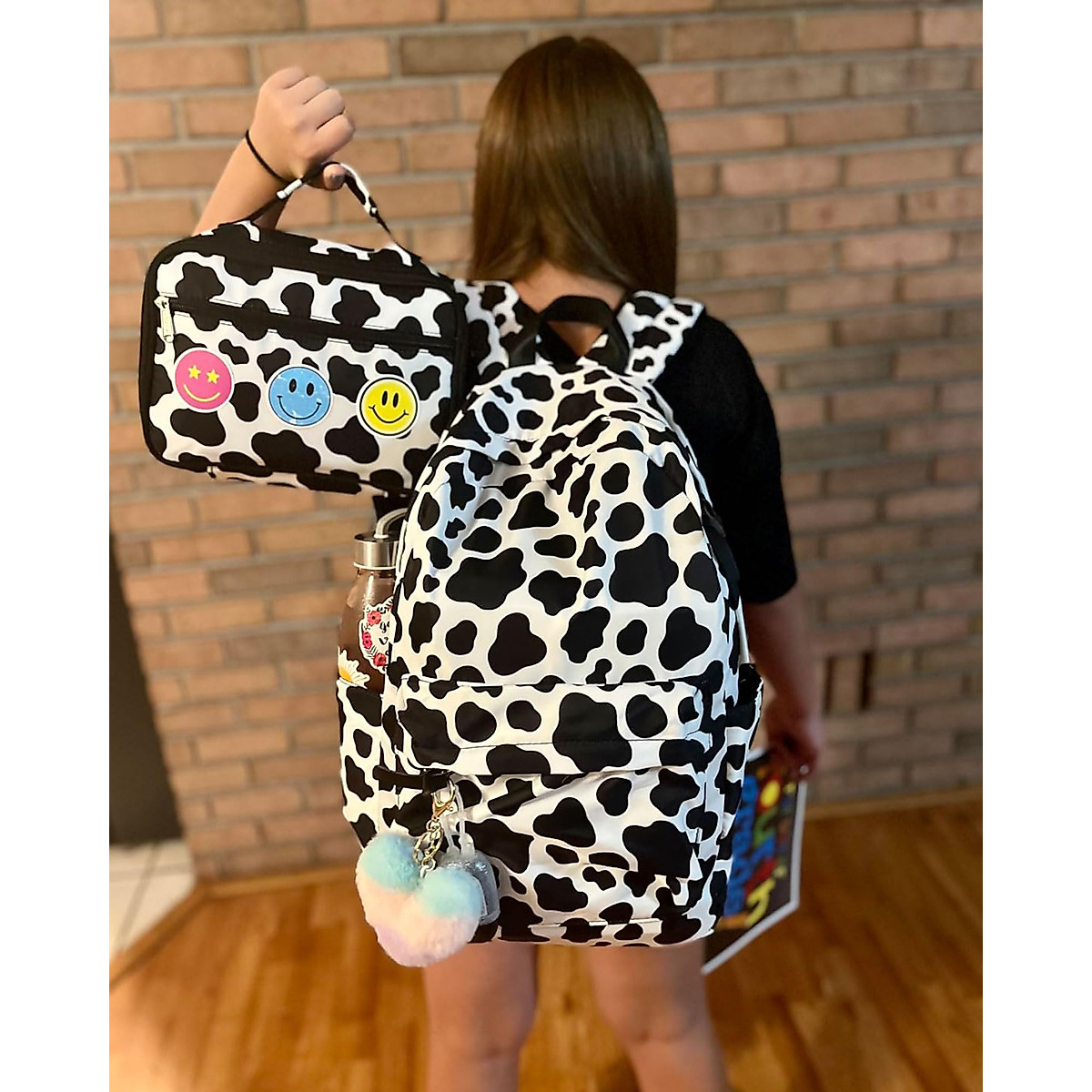 Ecodudo Cow Print Girls Backpack Set for Teens Backpacks School Bookbags with Lunch Bag (Cow Print)