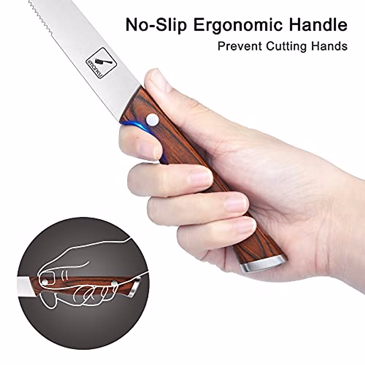 imarku Steak Knives, Steak Knives Set of 6, Japanese HC Steel Premium Serrated Steak Knife Set with Ergonomic Handle and Gift Box
