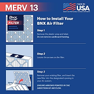 BNX TruFilter 16x25x1 Air Filter MERV 13 (4-Pack) - MADE IN USA - Electrostatic Pleated Air Conditioner HVAC AC Furnace Filters for Allergies, Pollen, Mold, Bacteria, Smoke, Allergen, MPR 1900 FPR 10
