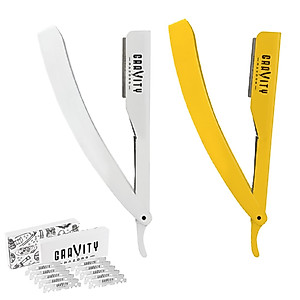 Professional Straight Razor Bundle - Stainless Steel Straight Edge Razor with 20 Gravity Premium Blades ("The OG", Apollo13)