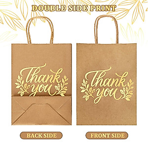 Whaline 16Pcs Thank You Party Bags Gold Foil Kraft Paper Gift Bags Brown Paper Bags with Handle Party Favor Bags for Wedding Birthday Baby Shower Party Favors 6.3 x 8.7 x 3.1inch, 4 Styles