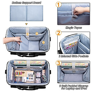 CURMIO Rolling Scrapbook Tote on Wheels, Scrapbook Storage Bag with Detachable Trolley and Bottom Wooden Board, Rolling Craft Bag for Scrapbooking Supplies, Gray