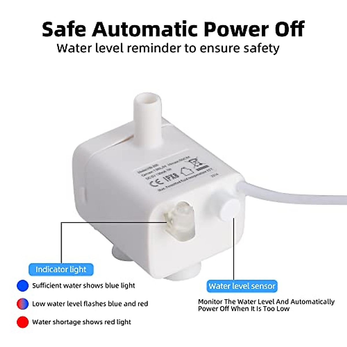 Water Pump For Cat Water Fountain, NAYELF Replacement Pump for Pet Water Fountain for Cat Inside with Smart Power-off Indicator Light 5V Low-energy Ultra-quiet