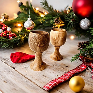 ALADEAN Wooden Goblet Cup 6" - Handmade Wood Vintage Chalice Wine Drinking Goblet Cup Gift 5oz Wood Cup for Congregations, Wedding Anniversary Party Christmas Eucharist, Kiddush Cup (1Pc)