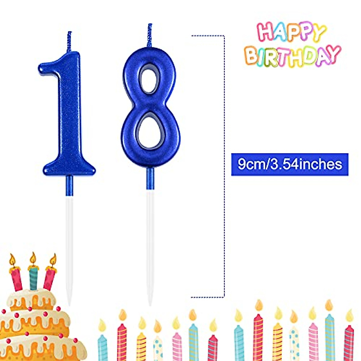 18th Birthday Candles, Cake Numeral Candles, Blue 18th Cake Topper Candles for Birthday Cake Favor Wedding Anniversary Party Celebration Supplies