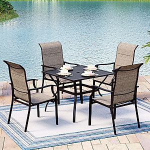 MIXPATIO 5 Pieces Patio Dining Set, 4 People Outdoor Furniture Set, 37" Square Metal Table with 1.57" Umbrella Hole, 4 Padded Textilene Standard Chairs，for Deck Garden Backyard Lawn Poolside