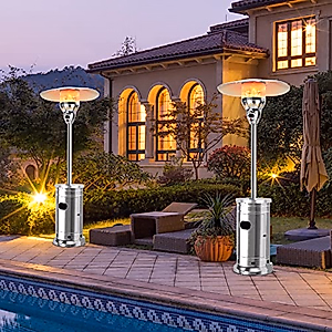 Tangkula 48,000 BTU Outdoor Patio Heater with Wheels, Stainless Steel Propane Heater with Tip-Over & Flameout Protection, Propane Gas Heater with Drink Shelf Table for Commercial & Residential