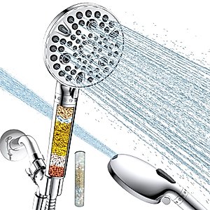 High Pressure Handheld Shower Head 4.7" Large, 10-mode Detachable Shower Head with Hard Water Filter & Adjustable Bracket, Anti-clog & Powerful to Clean Tile & Pets, with 80" Hose - Polished Chrome