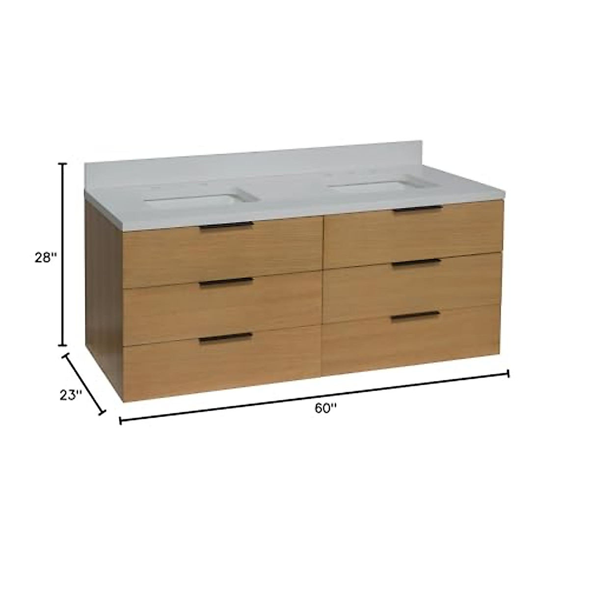 Kitchen Bath Collection Oslo 60-inch Floating Wall-Mounted Double Bathroom Vanity: Includes Blonde Wood Cabinet with Matte White Countertop and White Ceramic Sink