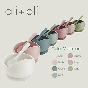 Ali+Oli Silicone Suction Bowl and Spoon Set (Blush, Original) - Unbreakable Suction Bowls for Baby 6 Months and Up, Self Feeding Baby Utensils, First Stage Baby Feeding Supplies
