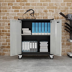 GangMei Garage Metal Storage Cabinet with Wheel for Home Garage/Adjustable Shelves, Lockable, Stiffener and Bumpers Design, Six Cabinets