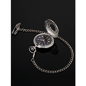 Hicarer Vintage Pocket Watch Steel Men Watch with Chain (Silver)