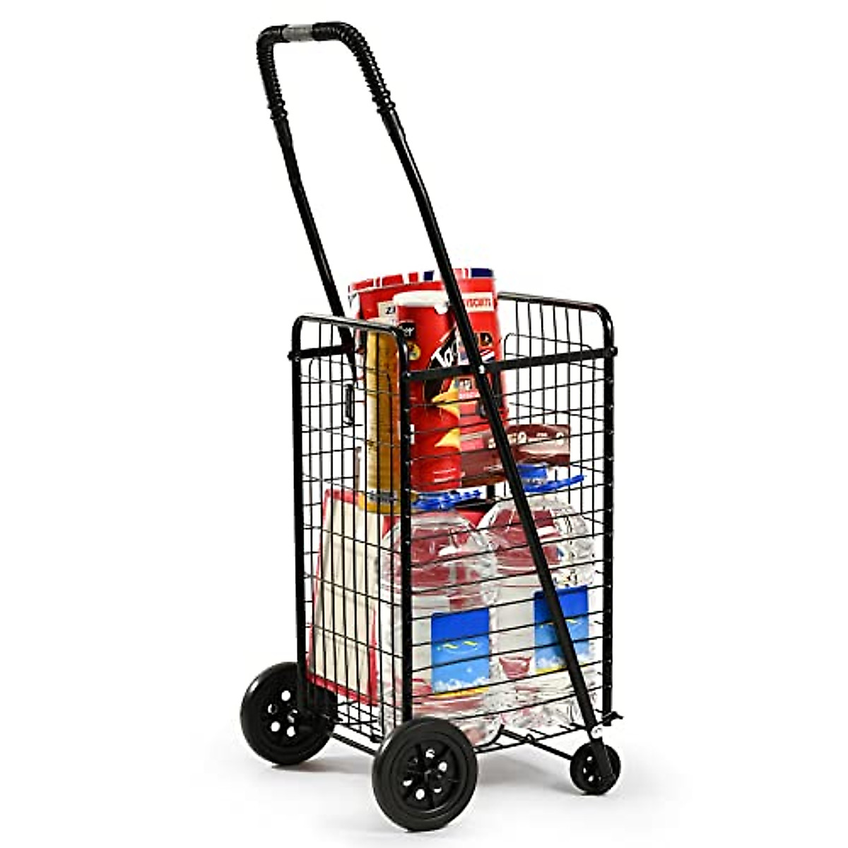 Folding Shopping Cart,Grocery Utility Shopping Cart with Four Wheels,Compact Folding Portable Cart Saves Space for Convenient Storage,Lightweight Easy to Move Holds up to Max 90Ibs,Black