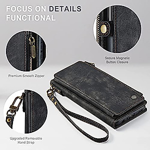 Defencase Samsung Galaxy A32 5G Case, Samsung A32 5G Wallet Case, Premium Durable PU Leather [Magnetic Flip] [Zipper Pocket] [Lanyard Strap Wristlet] [Card Holder] Phone Case for Galaxy A32 5G, Black