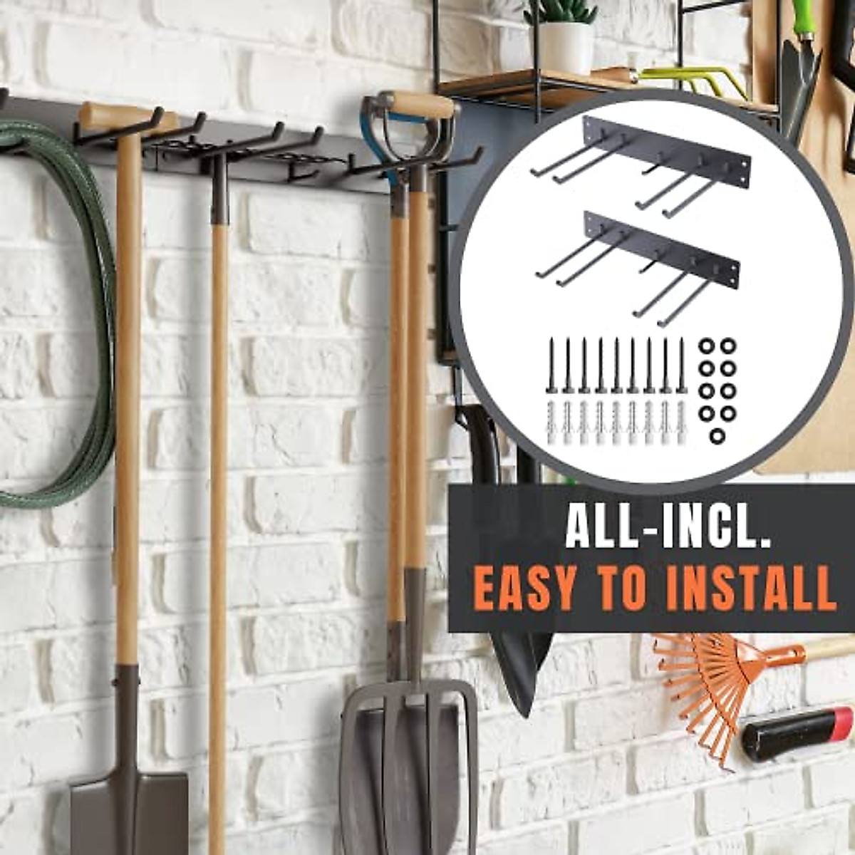 The Ultimate Garden Tool Organizer Racks For Wall Mount - Easy To Install Set of 2 Yard Tool Holders For Safe & Simple Garage/Shed Organization - Durable Utility Hangers For Shovels, Rakes & More