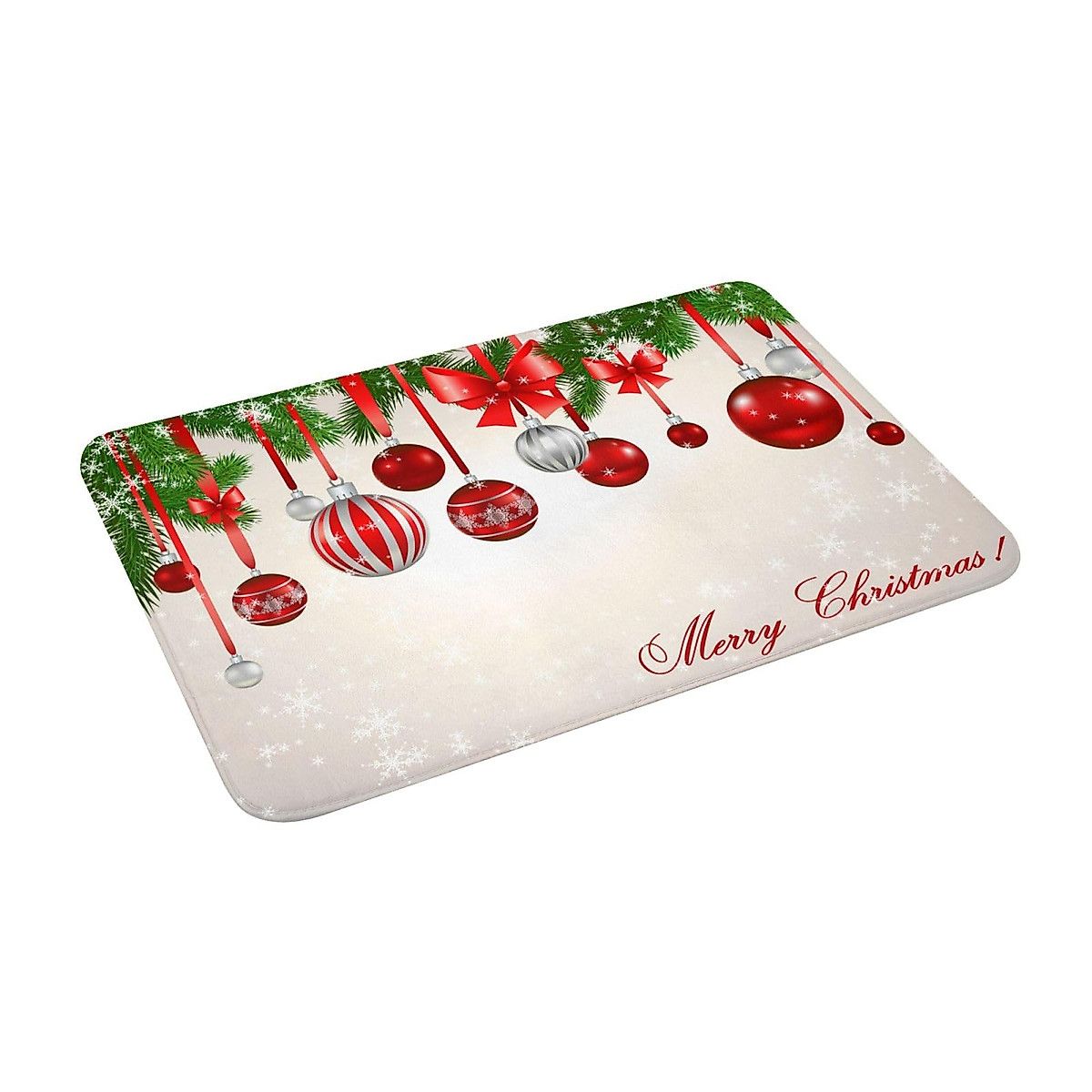 Bath Mat Fir Tree Red Ball Christmas Bathroom Rug Non Slip for Shower Soft Memory Foam 15.7 x 23.6 Inch Small Carpet Floor Runner Washable