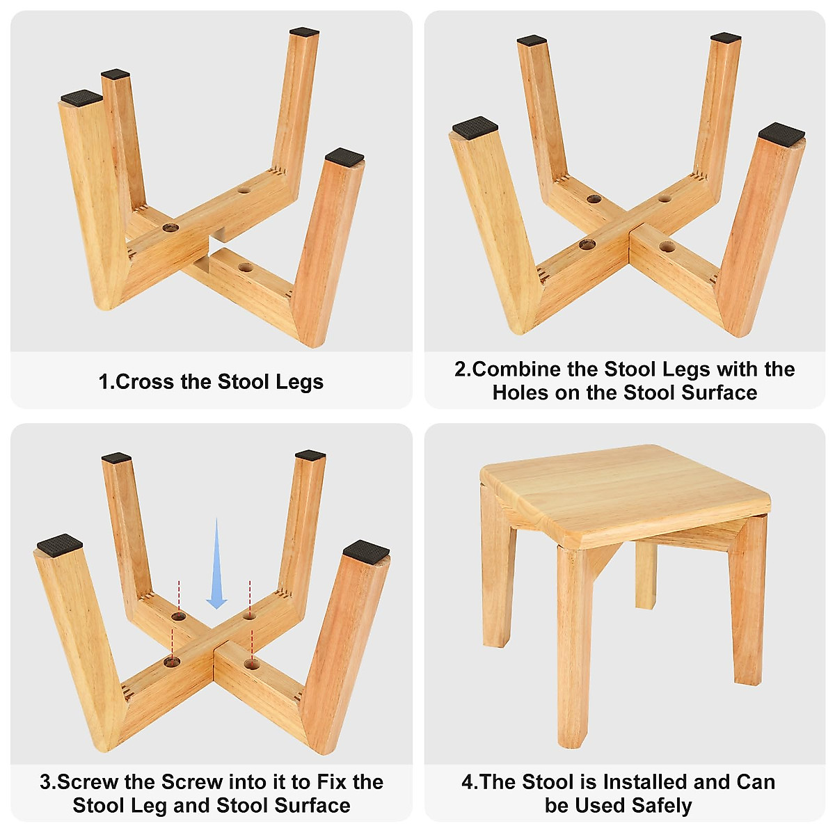 WOPPLXY Bamboo Wooden Foot Stool, 10 Inch Small Step Stools, Holds Up to 300lbs, Small Wood Stool for Kitchen Bathroom Bedroom