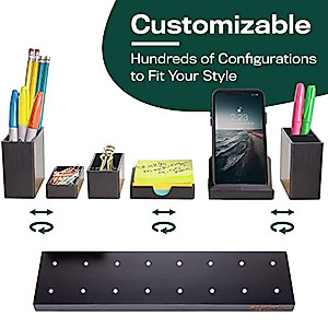 Customizable Desk Organizer, Bamboo Wood Base with Magnetic Trays, Desktop Organization Holder for Pen, Pencil, Office Supplies, and Accessories, Perfect for Home Office or College Dorm Room, Black