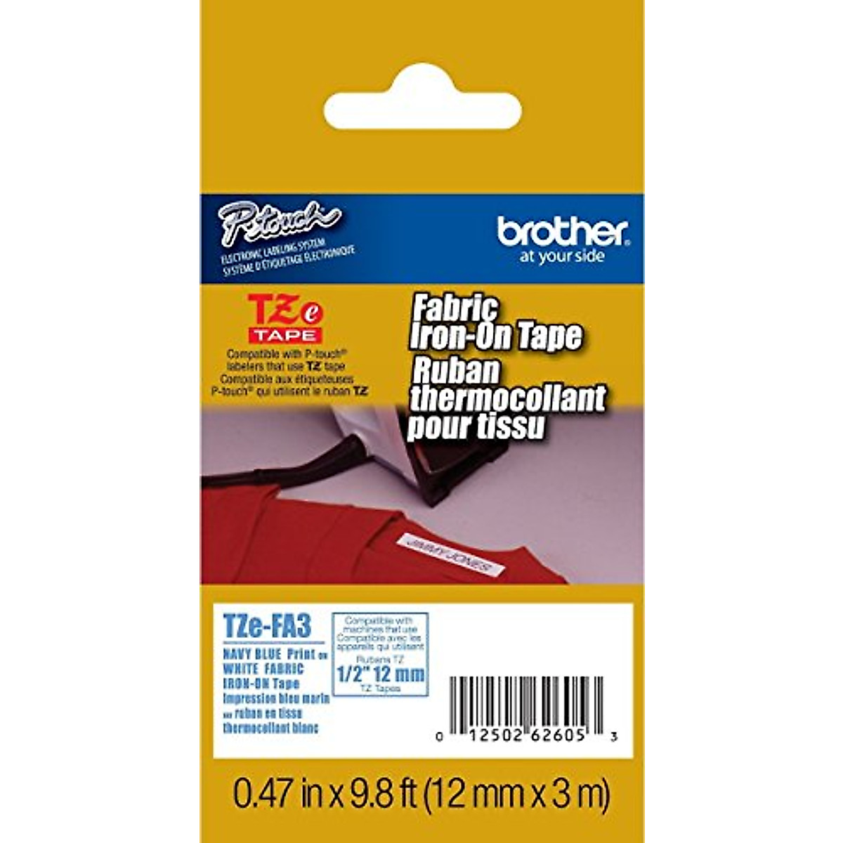 2/Pack Genuine Brother 1/2" (12mm) Navy Blue on White Iron on fabric TZe P-touch Tape for Brother PT-D200, PTD200 Label Maker