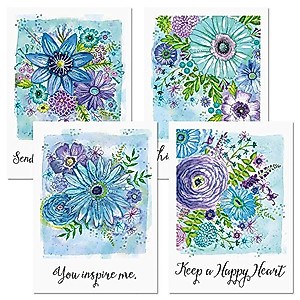 Happy Heart Thinking of You Greeting Cards - Set of 8 (4 Designs), Large 5" x 7", Friendship Cards with Sentiments Inside, White Envelopes