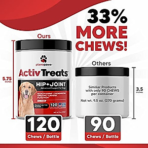 Glucosamine for Dogs Hip and Joint Supplement - Safe Joint Support for Dogs - Natural Dog Joint Supplement with Glucosamine Chondroitin MSM Turmeric - 120 Joint Care Chews for Dogs ActivTreats