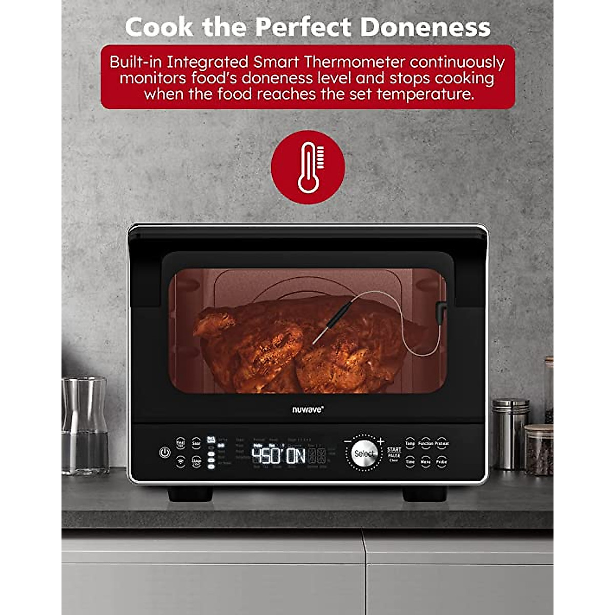 Nuwave TODD ENGLISH iQ360 Digital Smart Oven, 20-in-1 Convection Infrared Grill Griddle Combo, 34-Qt Mega Capacity, 1800 Watts, Adjustable Triple Surround Heat Zones, Smart Thermometer, WIFI Enabled
