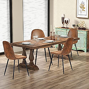 Fangflower Dining Chairs Set of 4, Faux Leather Upholstered Side Chairs, Mid Century Modern Armless Chair, Living Room Chairs with Metal Legs for Kitchen Lounge Farmhouse, Charlton Brown