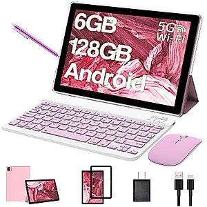 RUIQIAI Tablets 2024 Newest 2 in 1 Tablet with Keyboard, 10 inch Tablet Android 11, 6GB+128GB/512GB Expand, 2.4G/5G Wi-Fi 6, 6000mAh, 1280 * 800 IPS, Dual Camera，GMS Tablet with Case