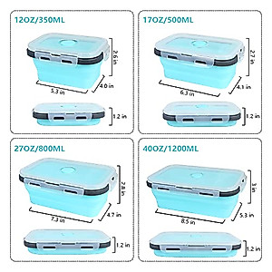 VIGIND Set of 4 Collapsible Foldable Silicone Food Storage Container, Leftover Meal Box With Airtight Plastic Lids For Kitchen, Bento Lunch Boxes-Microwave, Dishwasher and Freezer Safe