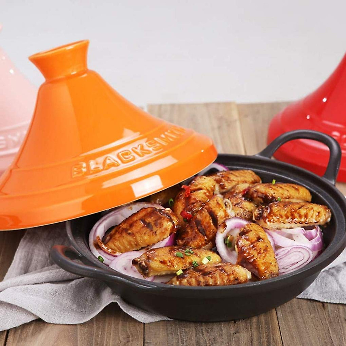 MYYINGBIN Moroccan Tagine Pot Enameled Cast Iron Casserole Non Stick Stew Pot with Lid Binaural Slow Cooker Micro Pressure Cooker, B