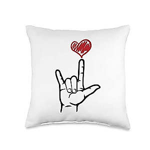 American Deaf Designs & Valentine's Day Gifts ASL I Love You Hand Heart Sign Language Throw Pillow, 16x16, Multicolor