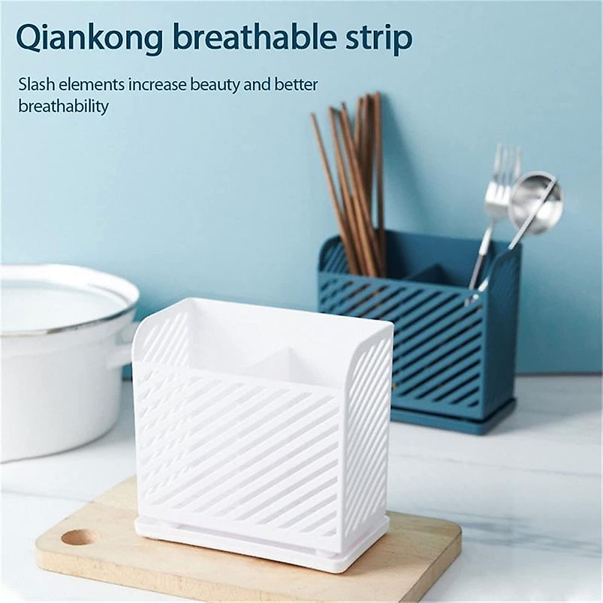 ceramic Utensil Caddy Chopsticks Rack with Spoon Storage Box for Cutlery Basket Pen Holder chopstick holder (Color : White)