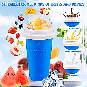 Slushy Maker Cup, TIK TOK Magic Quick Frozen Smoothies Cup, Portable Double Layer Slushy Maker Cup, Slushie Machine with Straw and Spoon, Ice Cream Maker for Kids and Family(Blue)