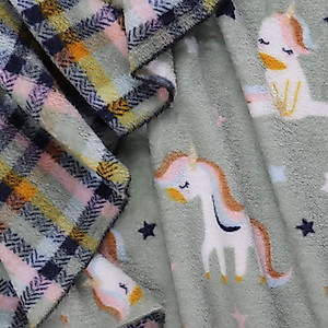Mook Fabrics Fleece Flannel 2 Sided DP308 Unicorns, Sage Cut by The Yard