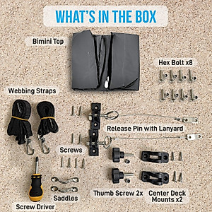 SereneLife Waterproof Boat Bimini Top Cover - 73-78" W 3 Bow Bimini Top Sun Shade Boat Canopy - 1" Double Wall Aluminum Frame Tubes, 2 Front Straps, 2 Rear Support Poles, Storage Boot SLBTW78G