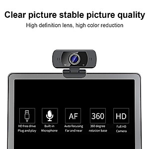 Electype HD Webcam with Microphone,1080P HD Webcam with Privacy Cover and Tripod, Auto Focus Plug and Play USB Computer Camera for Laptop/PC/Mac, Online Studying,Video Calling and Conferencing
