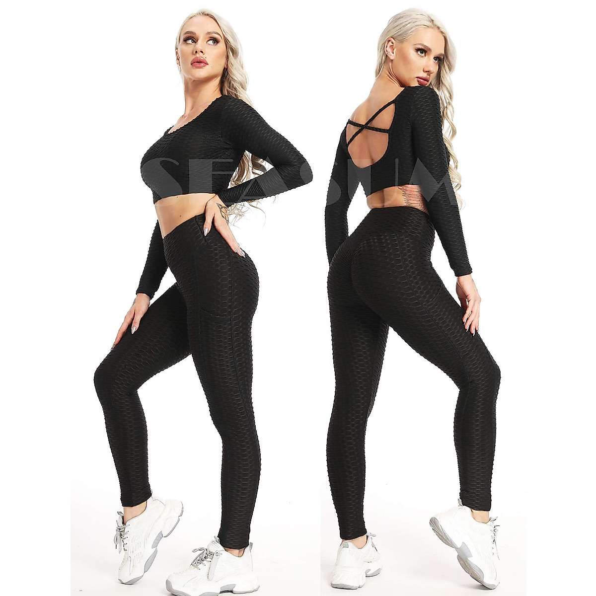 SEASUM Women's High Waist Yoga Pants Tummy Control Slimming Booty Leggings Workout Running Butt Lift Tights L