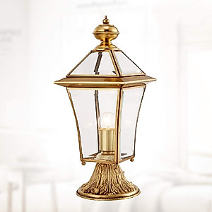 MODEBHD European Copper Brass Column Lamps Victoria Glass Lantern Outdoor Table Lamp Waterproof Pillar Lawn Garden Lamp E27 Decoration Villa Landscape Grass Door Street Post Light Fixture