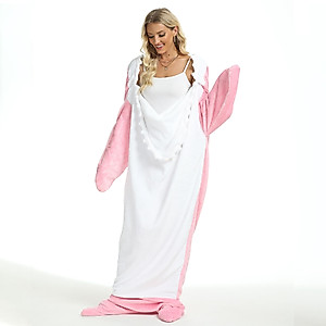 Shark Blanket for Adult & Kids - Cozy and Warm Wearable Shark Blanket Hoodie Onesie - Cute and Funny Cartoon Shark One-Piece Blanket Flannel Hoodie, Pink (L)