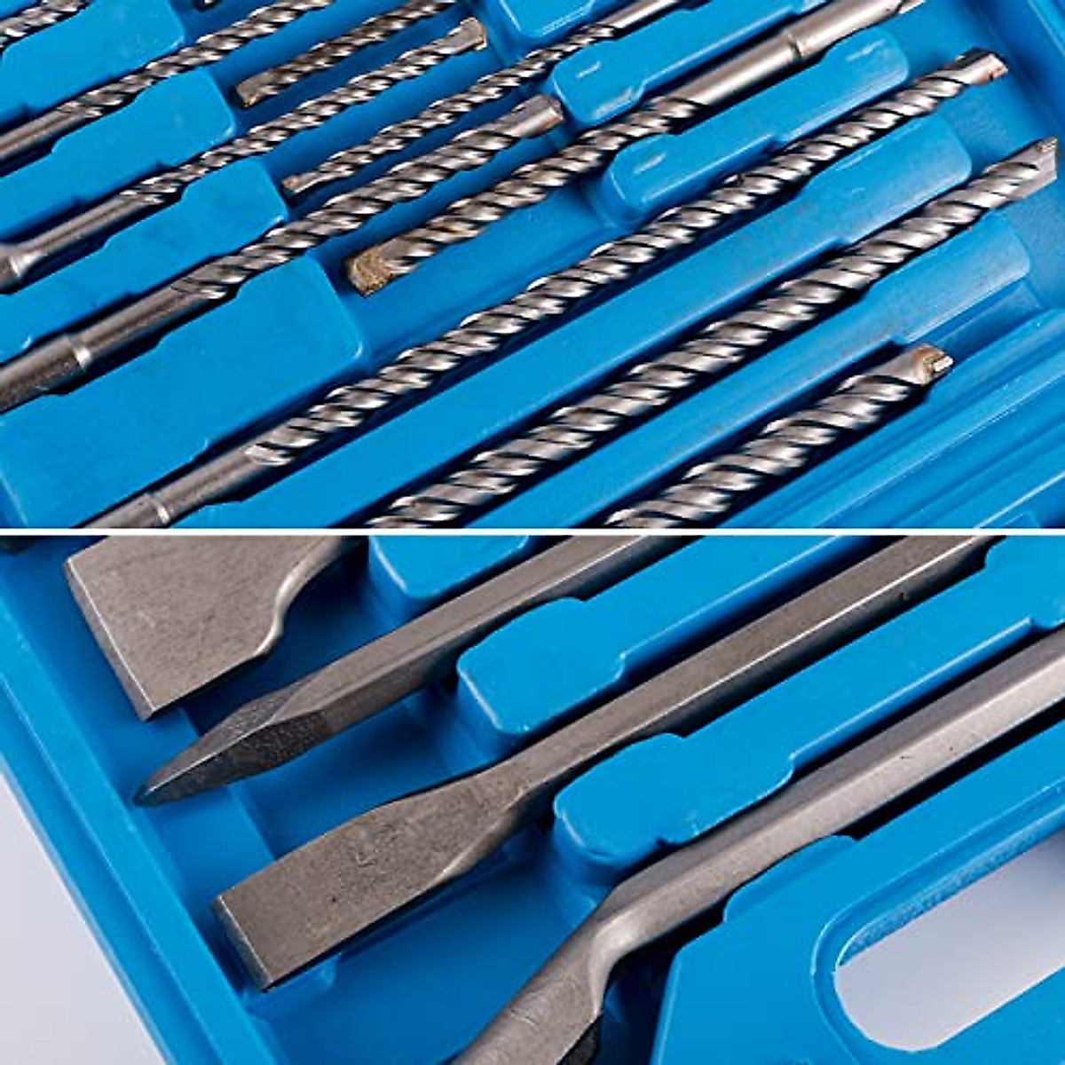 17 PCS Rotary Hammer Drill Bits Set and Chisels Set, SDS Plus Concrete Masonry Hole Tool for Bricks and Stone, Masonry Drill Bit Sets with Storage Case