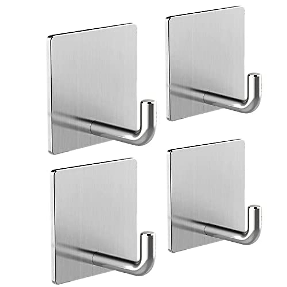 Multifunctional Hook Kitchen Hook Adhesive Hooks Duty Stick on Wall Hooks Towel Hooks Door Hooks Waterproof Stainless Steel Adhesive Holders Bathroom Adhesive Hook (Silver-4pack)